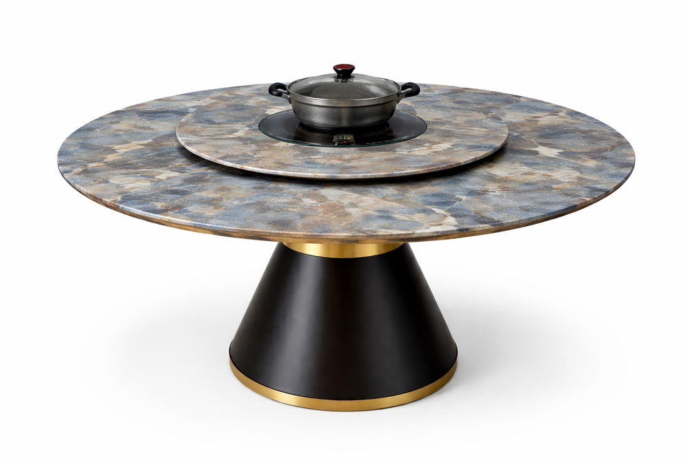 Mayalu Maharaja Marble Round Dining Table & Chair Combo Set With Built ...